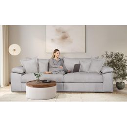 Big-Sofa OTTO HOME "Soft&Cosy XL, B: 246 cm - OTTO. Verl&auml;ssliche Qualit&auml;t.", grau (hellgrau), B:246cm T:123cm, 100% Polyester, Sofas, Big-Sofa, Mega-Sofa, Cord oder Chenille-Struktur, mit Federkern & 4 Zierkissen