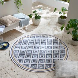 Outdoor-Teppich Rauten Blau-Gelb &Oslash;160 cm - FLEET KADIMA DESIGN