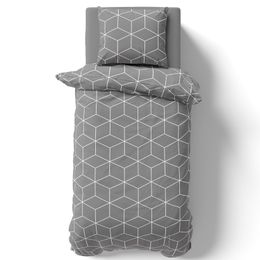 NYVI Bettw&auml;sche Set DreamScience Renforc&eacute; Design - Atmungsaktiv & Weich - 100% Baumwolle - Mit Rei&szlig;verschluss Gr&ouml;&szlig;e:200x200 + 2x 80x80 cm;Farbe:Cube
