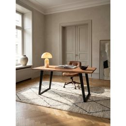 KADIMA DESIGN Schreibtisch Massivholz Baumkante mit U-Gestell, Akazie 140x80x76 cm