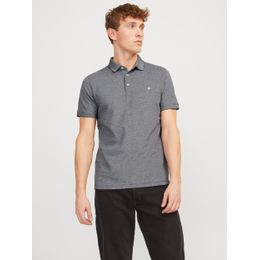 Jack & Jones Poloshirt JACK & JONES "JJEPAULOS Poloshirt mit klassischem Kragen und figurbetonter Form", Herren, Gr. L, grau (anthrazit), Piqu&eacute;, Obermaterial: 100% Baumwolle, unifarben, schmal normal, Rundhals, Shirts, Logostickerei, modisch, schmal, Baumwolle, Polokragen