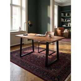 KADIMA DESIGN Schreibtisch Massivholz Baumkante Trapezgestell, Akazie 200x100x76 cm