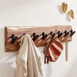 KADIMA DESIGN Massivholz und Metall Garderobe mit Baumkante, Rustikaler Flurgarderobe, 8 Haken f&uuml;r Jacken & M&auml;ntel