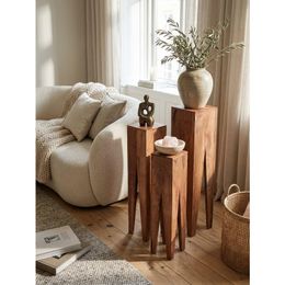 KADIMA DESIGN Beistelltisch 3er Set Massivholz Quadratisch Modern, Akazie 25x25x100 cm