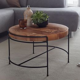 FineBuy Couchtisch Akazie Massivholz rund 62 cm Wohnzimmertisch Baumscheibe