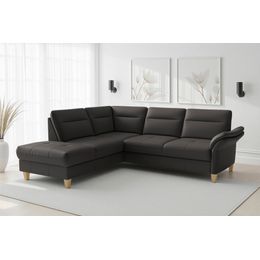 Sit & More Ecksofa SIT & MORE "Pamela L-Form, Leder, B: 218 cm", grau (schwarz), B:218cm H:90cm T:212cm, Sofas, Ecksofa, optional Armteilverstellung, Bettfunktion & Bettkasten