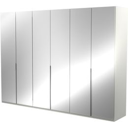 Kleiderschrank Musterring "San Diego, Kleiderschrank, Schrank, Garderobe, mit Glast&uuml;ren", wei&szlig;, B:300cm H:216cm T:58cm, Glas, Holzwerkstoff, Schr&auml;nke, Kleiderschrank, 6-t&uuml;rig (ged&auml;mpft), 6 B&ouml;den, 3 Kleiderstangen, Chromgriffe