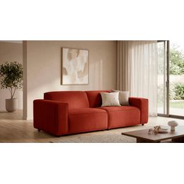 3-Sitzer Home Affaire "Avelin, 228 cm, Chenille, Struktur-Boucle", rot (brick rot), B:228cm H:75cm T:96cm, 100% Polyester, Sofas, mit Wellenunterfederung, Kedernaht, bodentief, Skandi-Design