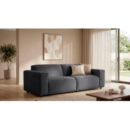 3-Sitzer Home Affaire "Avelin, 228 cm, Chenille, Struktur-Boucle", grau (dunkelgrau), B:228cm H:75cm T:96cm, 100% Polyester, Sofas, mit Wellenunterfederung, Kedernaht, bodentief, Skandi-Design, Topseller