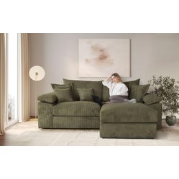 Ecksofa OTTO HOME "Soft&Cosy XL L-Form, B: 246 cm - OTTO. Verl&auml;ssliche Qualit&auml;t.", gr&uuml;n (olive), B:246cm T:187cm, 100% Polyester, Sofas, Ecksofa, Mega-Sofa, Cord oder Chenille-Struktur, mit Federkern & 4 Zierkissen