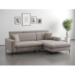 Ecksofa TRENDS BY HG "Nizza, L-Form, B: 250cm", beige (d517 enjoy new 46 pewter), B:250cm H:104cm T:166cm, 92% Polyester;8% Nylon, Sofas, Ecksofa, Schlaffunktion + Bettkasten