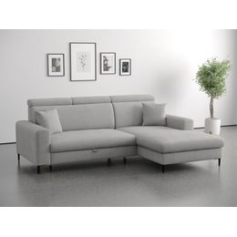 Ecksofa TRENDS BY HG "Nizza, L-Form, B: 250cm", grau (b624 glow 15 light grau), B:250cm H:104cm T:166cm, 92% Polyester;8% Nylon, Sofas, Ecksofa, Schlaffunktion + Bettkasten
