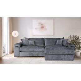 Ecksofa OTTO HOME "Soft&Cosy XXL L-Form, B: 303 cm - OTTO. Verl&auml;ssliche Qualit&auml;t.", grau (dunkelgrau), B:303cm T:187cm, 100% Polyester, Sofas, Ecksofa, Mega-Sofa, Cord oder Chenille-Struktur, mit Federkern & 4 Zierkissen