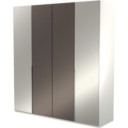 Kleiderschrank Musterring "San Diego, Kleiderschrank, Schrank, Garderobe, mit Glast&uuml;ren", wei&szlig;, B:200cm H:216cm T:58cm, Glas, Holzwerkstoff, Schr&auml;nke, Kleiderschrank, 4-t&uuml;rig (ged&auml;mpft), 4 B&ouml;den, 2 Kleiderstangen, Chromgriffe