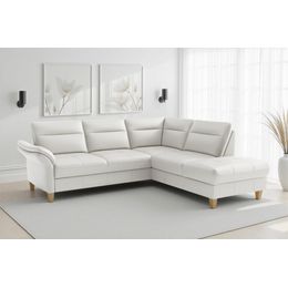 Sit & More Ecksofa SIT & MORE "Pamela L-Form, Leder, B: 218 cm", grau (reinwei&szlig;), B:218cm H:90cm T:212cm, Sofas, Ecksofa, optional Armteilverstellung, Bettfunktion & Bettkasten