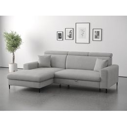 Ecksofa TRENDS BY HG "Nizza, L-Form, B: 250cm", grau (b624 glow 15 light grau), B:250cm H:104cm T:166cm, 92% Polyester;8% Nylon, Sofas, Ecksofa, Schlaffunktion + Bettkasten