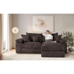 Ecksofa OTTO HOME "Soft&Cosy XL L-Form, B: 246 cm - OTTO. Verl&auml;ssliche Qualit&auml;t.", braun (dunkelbraun), B:246cm T:187cm, 100% Polyester, Sofas, Ecksofa, Mega-Sofa, Cord oder Chenille-Struktur, mit Federkern & 4 Zierkissen
