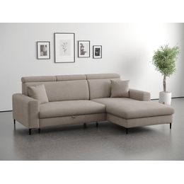 Ecksofa TRENDS BY HG "Nizza, L-Form, B: 250cm", beige (b618 glow 4 stone), B:250cm H:104cm T:166cm, 92% Polyester;8% Nylon, Sofas, Ecksofa, Schlaffunktion + Bettkasten