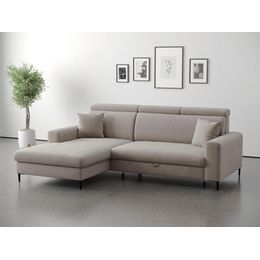 Ecksofa TRENDS BY HG "Nizza, L-Form, B: 250cm", beige (d517 enjoy new 46 pewter), B:250cm H:104cm T:166cm, 92% Polyester;8% Nylon, Sofas, Ecksofa, Schlaffunktion + Bettkasten