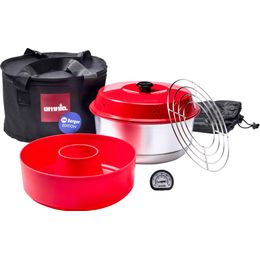 Omnia x Fritz Berger Campingbackofen 3 Liter Set 5-tlg. inkl. Silikonbackform, Aufbackgitter, Transporttasche & Thermometer - Back&ouml;fen