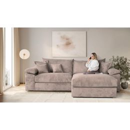 Ecksofa OTTO HOME "Soft&Cosy XXL L-Form, B: 303 cm - OTTO. Verl&auml;ssliche Qualit&auml;t.", grau (taupe), B:303cm T:187cm, 100% Polyester, Sofas, Ecksofa, Mega-Sofa, Cord oder Chenille-Struktur, mit Federkern & 4 Zierkissen