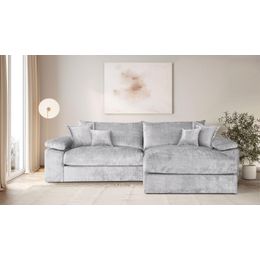 Ecksofa OTTO HOME "Soft&Cosy XXL L-Form, B: 303 cm - OTTO. Verl&auml;ssliche Qualit&auml;t.", grau (hellgrau), B:303cm T:187cm, 100% Polyester, Sofas, Ecksofa, Mega-Sofa, Cord oder Chenille-Struktur, mit Federkern & 4 Zierkissen