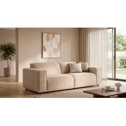 3-Sitzer Home Affaire "Avelin, 228 cm, Chenille, Struktur-Boucle", beige, B:228cm H:75cm T:96cm, 100% Polyester, Sofas, mit Wellenunterfederung, Kedernaht, bodentief, Skandi-Design