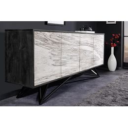 Riess Ambiente Massivholz Sideboard MOUNTAIN SOUL 175cm wei&szlig; schwarz Akazie echter Naturstein Riess-Ambiente