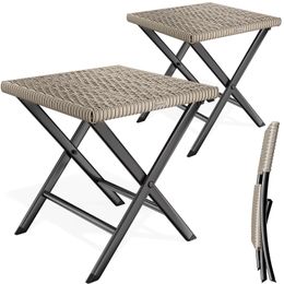 Casaria Polyrattan Klapphocker Creme 2er-Set 3in1 120kg Belastbarkeit 43x40x44cm klappbar leicht tragbar au&szlig;en wetterfest