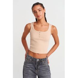 Damen Rippen-Crop-Button-Front-Cami-Bluse