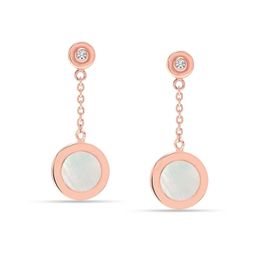 Frauen Lange Kettenohrringe aus Ros&eacute;gold mit Perlmutt und Zirkonia, 925 Sterlingsilber BIPE024