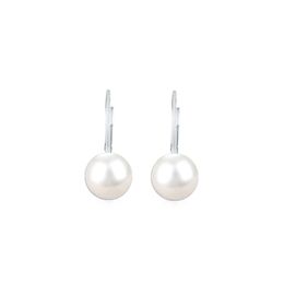 Damen Ohrringe Wei&szlig;e Perle Katalanischer Verschluss 925 Sterlingsilber BIPE040