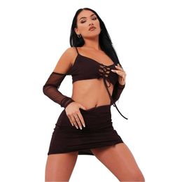 Missy Empire - Kurzes Top f&uuml;r Damen, Netzmaterial (Schokolade)
