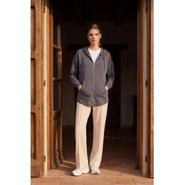 Oversized Kapuzenlangarm-Zip-Tunika-Oberteil
