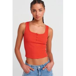 Damen Ripp-Crop-Bluse mit Knopfverschluss