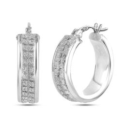 Damen gro&szlig;e Creolen mit Diamantstruktur, 925 Sterling Silber BIPE018