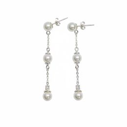 Frauen Lange Ohrringe aus 925 Sterlingsilber mit Triple Perlen BIPE045