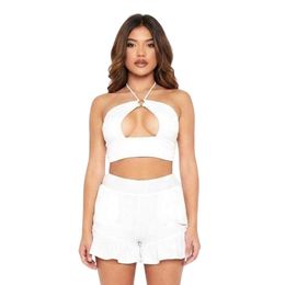 Missy Empire - Kurzes Top f&uuml;r Damen, Ausschnitt, &Auml;rmellos (Wei&szlig;)