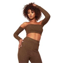 Missy Empire - Kurzes Top f&uuml;r Damen, Schulterfrei, gerippt (Schokolade)