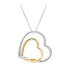 Damen-Doppelte-Herz-Halskette Silber und Gold Verflochtene Liebe BICLL033