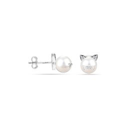 Damen Katzen-Perlenohrringe aus 925 Sterling Silber mit nat&uuml;rlichen Perlen BIPE046