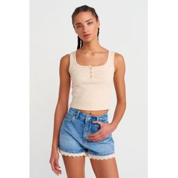 Damen Ripp-Crop-Top mit Knopfleiste