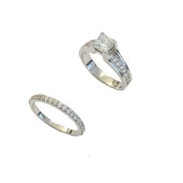 Damenring- und Trauring-Set aus 925 Sterling Silber mit Princess-Cut Zirkonia BIAN023