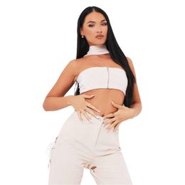 Missy Empire - Kurzes Top f&uuml;r Damen, Bandeau, gerippt (Sand)