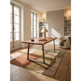 KADIMA DESIGN Schreibtisch Massivholz Baumkante mit Trapezgestell, Akazie 140x80x76 cm