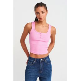 Damen Rippenstruktur Crop Button-Front Cami Bluse