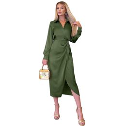 AX Paris - Midi Hemd Kleid f&uuml;r Damen, Satin (Oliv)