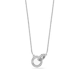 Damen Silberne Halskette mit Doppelring und Zirkonia 925 Sterling Silber BICLL040