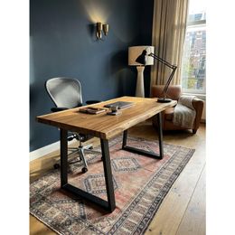 KADIMA DESIGN Schreibtisch Massivholz Baumkante Trapezgestell, Akazie 160x80x76 cm