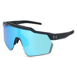 Under Armour UA FLIPPED PRO | Herren-Sonnenbrille | Fassung: Halbrand, Monoscheibe, Kunststoff, Schwarz Blau | Glasfarbe: Blau